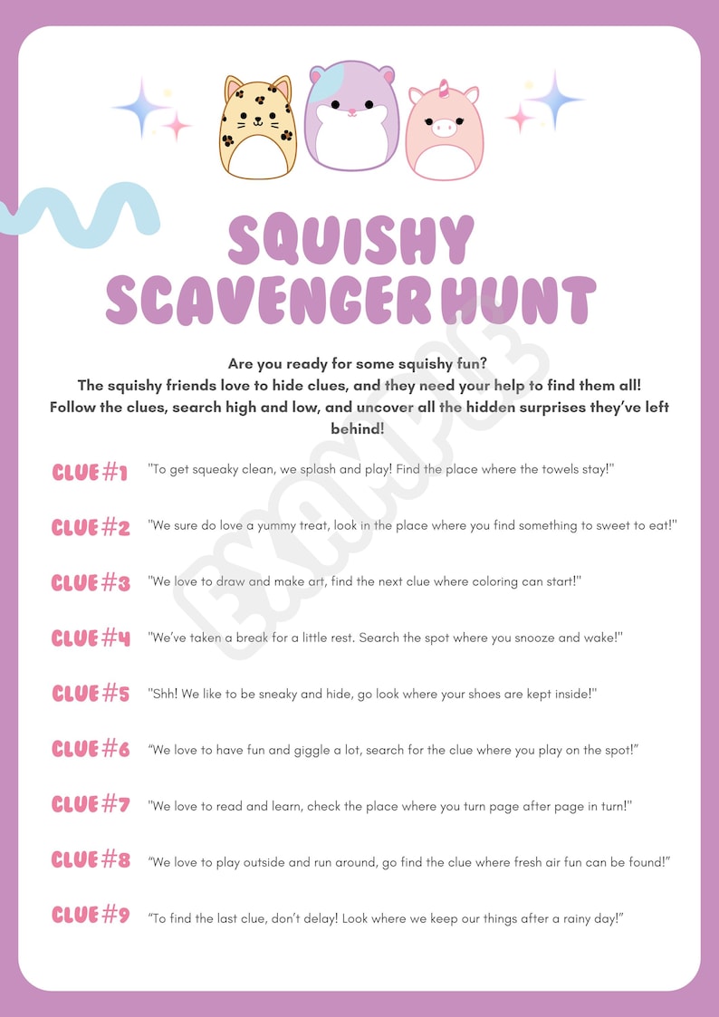 Squish Themed Printable Party Games for Kids – Easy Digital Download ...