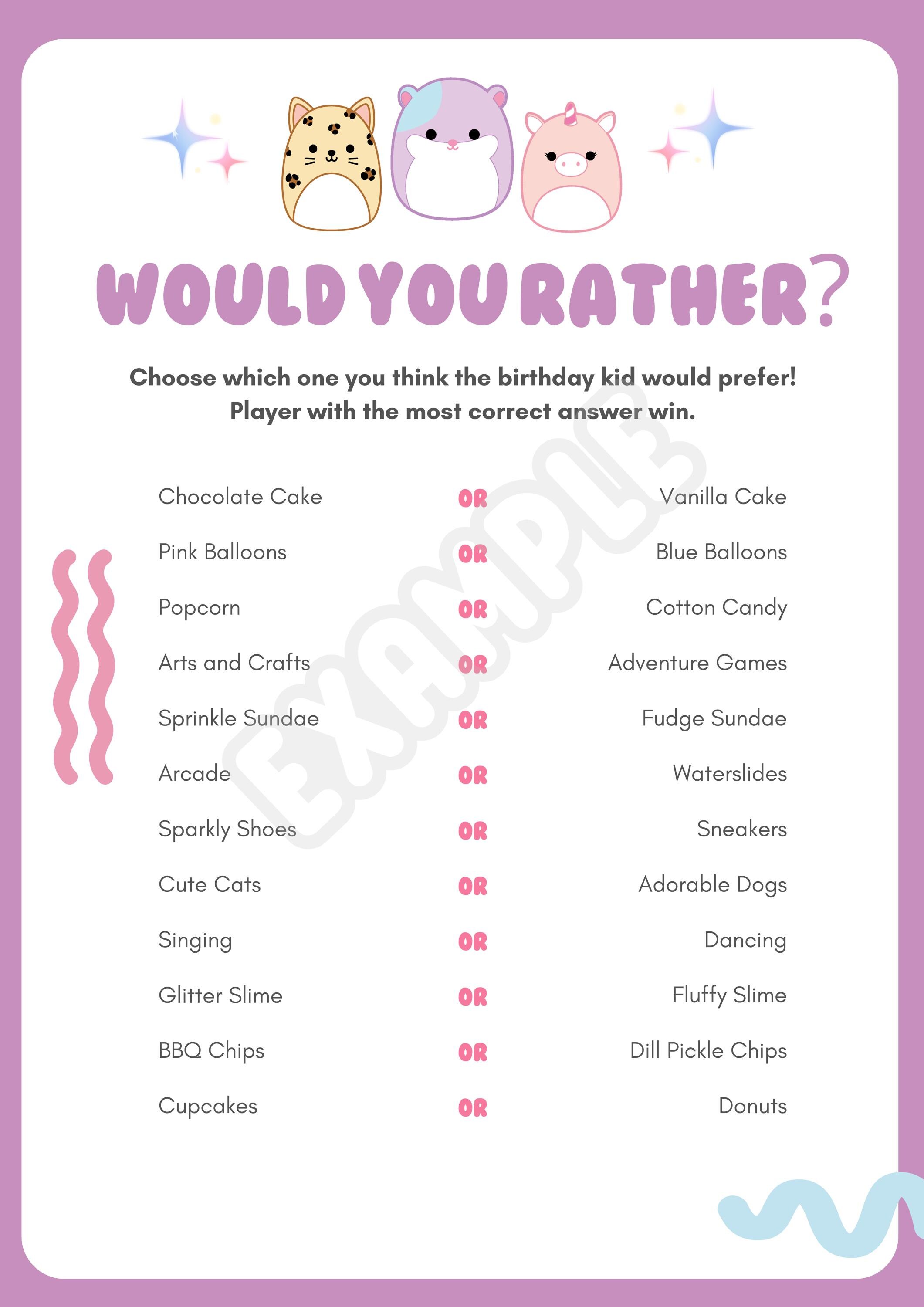 Squish Themed Printable Party Games for Kids – Easy Digital Download ...