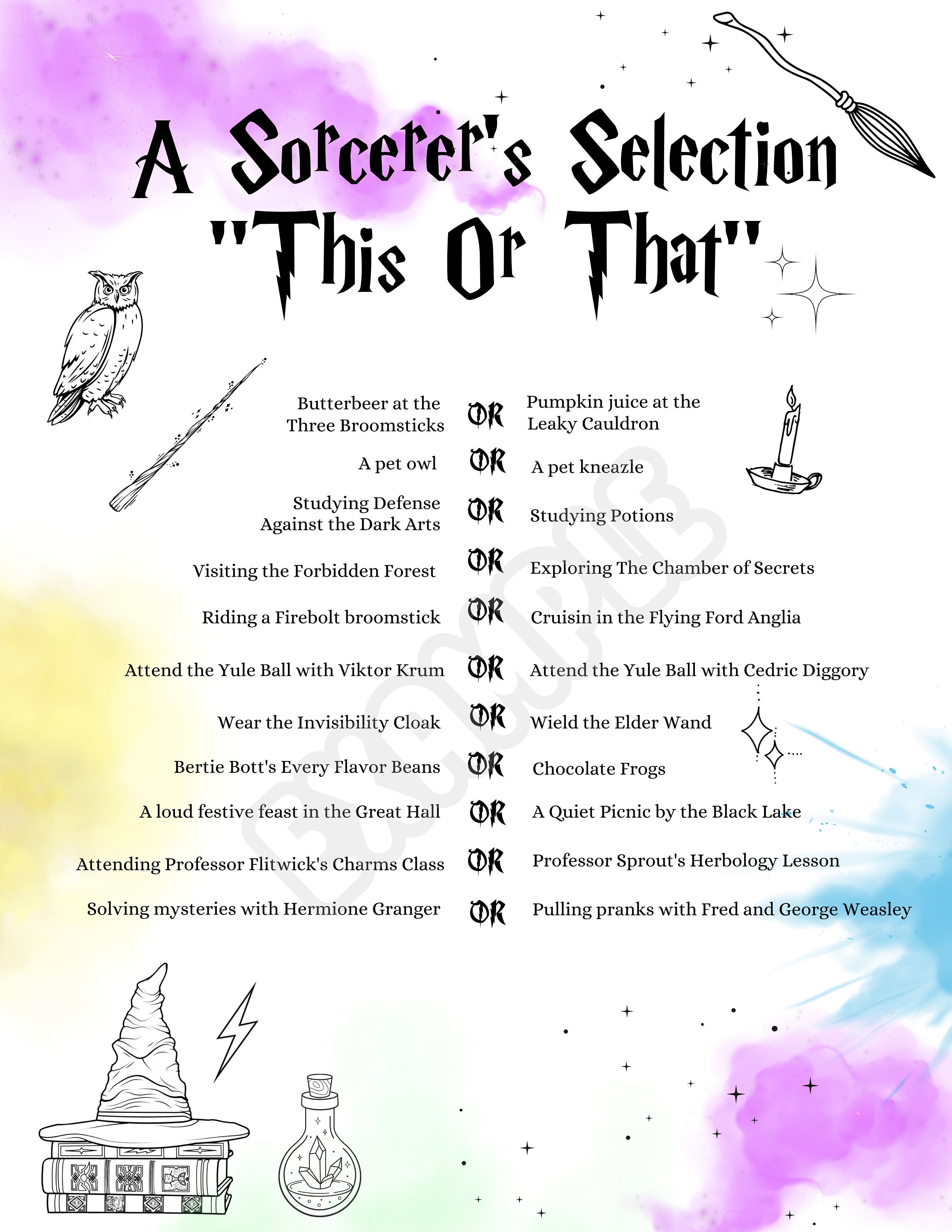 Wizard Theme Party Game - Printable Bachelorette or Birthday Activity ...