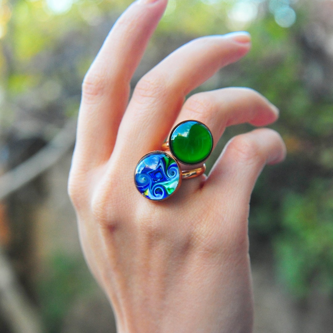Christmas Gift, Handmade Green Glass Ring, Murano Bead Ring, Gift for ...