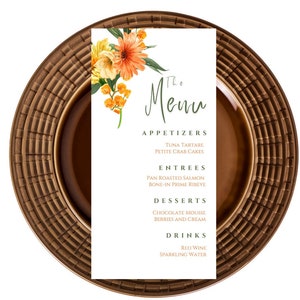 Editable Menu Card Template, Orange and Yellow Menu Cards, Floral ...