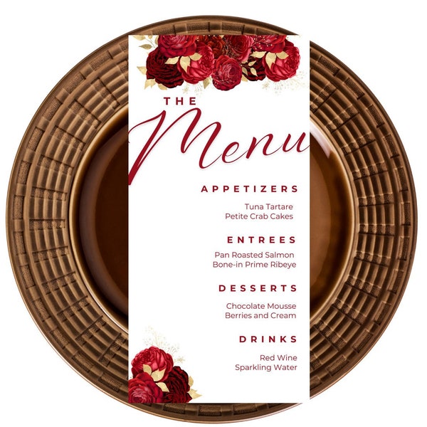 Red Rose Wedding Menu - Etsy