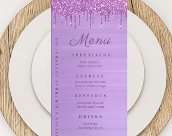 Purple Menu Card Template - Etsy