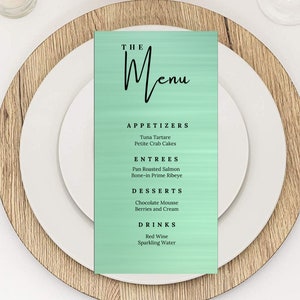 Editable Mint Green Menu Card Template, Modern, Minimalist Menu Cards ...