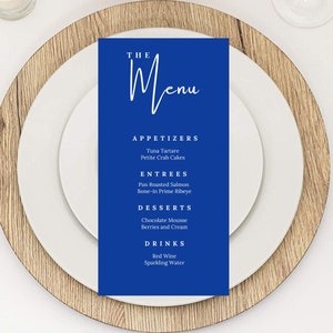 Editable Blue Menu Card Template Minimalist Menu Birthday - Etsy