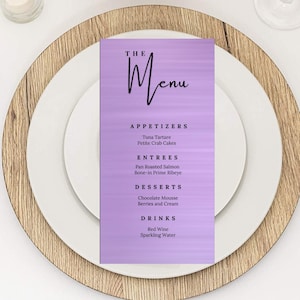 Editable Purple Menu Card Template, Minimalist Menu Cards, Modern ...