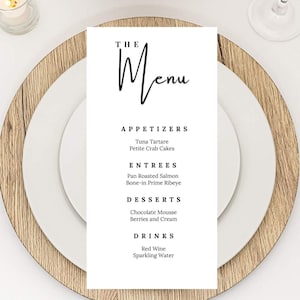 Editable White Menu Cards, Modern, Minimalist Menu Card, Birthday ...