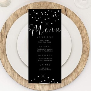 Editable Silver and Black Menu Card Template, Glam, Silver Diamond Menu ...