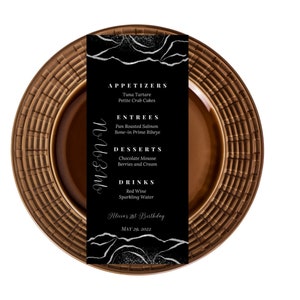 Editable Menu Template, Black and Silver Menu Cards, Birthday Dinner ...