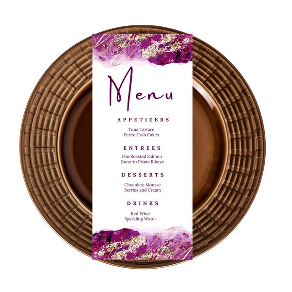 Purple and Gold Menu Template - Etsy
