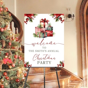 Editable Christmas Party Welcome Sign Holiday Party Entrance Sign ...