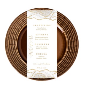 Editable Menu Card Template, White and Gold Menu Cards, Birthday Dinner ...