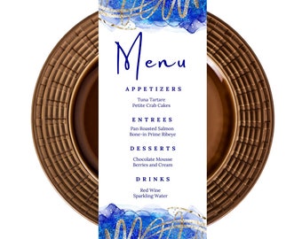Blue and Gold Menu Card Template Editable Event Menu Card - Etsy