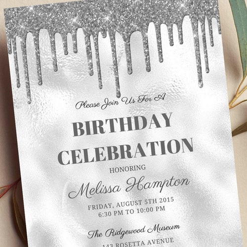 Editable Silver Birthday Celebration Invitation Silver - Etsy