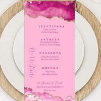 Editable Shades of Pink Menu Card Template, Pink and Silver Menu Cards ...