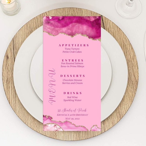 Pink Menu Card - Etsy