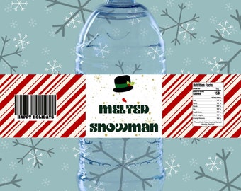 Winter Melted Snowman Water Bottle Label - Etsy