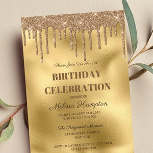 Editable Gold Birthday Celebration Invitation Birthday - Etsy