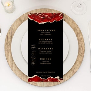 Editable Menu Cards Template, Red and Gold,, Birthday Dinner Menu ...