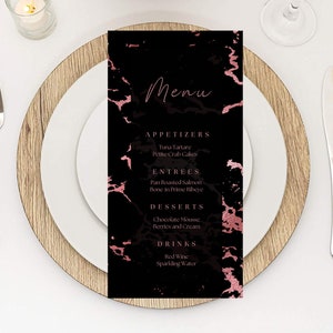 Editable Pink and Black Menu Card Template Marble Design - Etsy