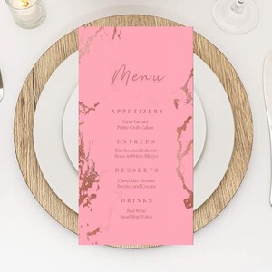 Editable Pink Menu Card Template, Marble Design, Luxury, Menu Cards ...