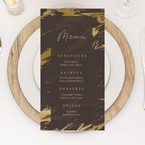 Editable Brown and Gold Menu Card Template, Marble Design, Luxury, Menu ...