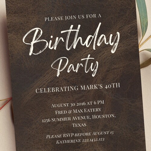 Editable Birthday Party Invitation for Men Masculine - Etsy
