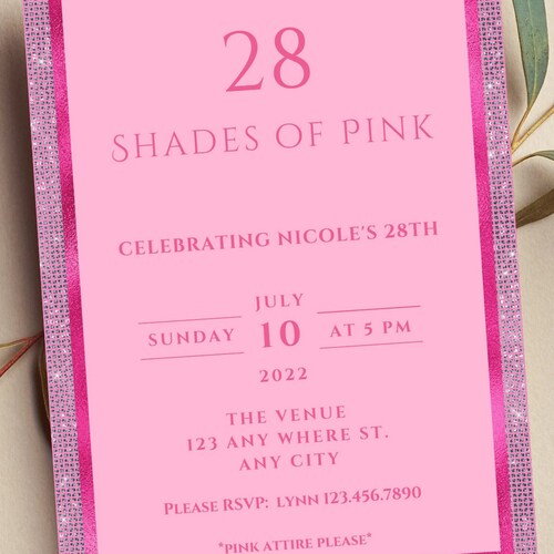 Editable Shades of Pink Invitation Pink Birthday Invitation - Etsy