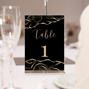 Printable Table Numbers, Black and Gold Table Numbers Template, Wedding ...