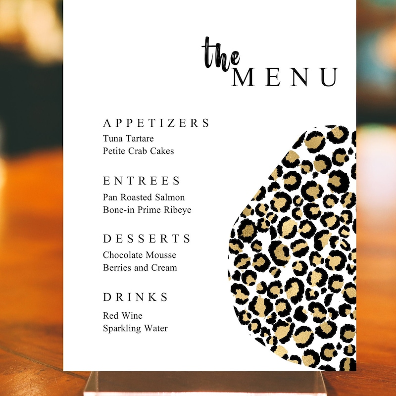 Leopard Print Menu Cards - Etsy
