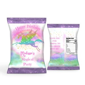 Editable Unicorn Birthday Chip Bag Label , Unicorn Chip Bag, Magical ...