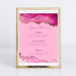 Editable Pink and Gold Bar Menu Card Template, Full Size Menu, Table ...