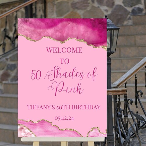 Editable Shades of Pink Birthday Welcome Sign Pink Agate - Etsy