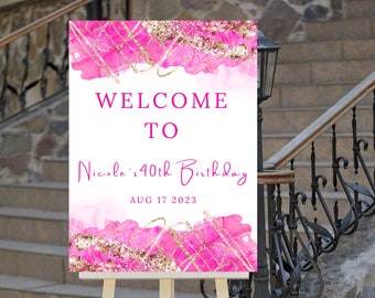 Editable Shades of Pink Birthday Welcome Sign Pink Agate - Etsy
