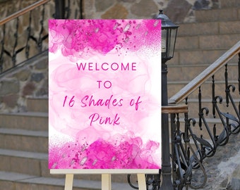 Editable Pretty in Pink Birthday Welcome Sign, Pink Glam, Pink and ...