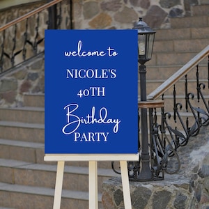 Editable Blue Birthday Welcome Sign, Minimalist Birthday Party Welcome ...