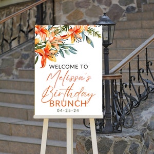 Editable Birthday Brunch Welcome Sign, Orange Floral, Wedding Sign ...