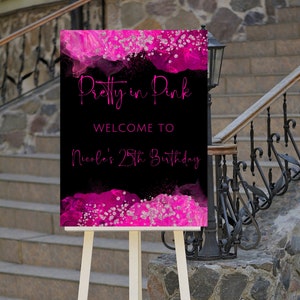 Editable Pretty in Pink Birthday Welcome Sign, Pink Glam, Pink and ...