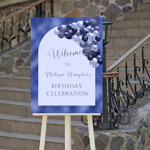 Editable Navy Blue Birthday Welcome Sign, Balloon Birthday Party ...