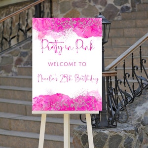 Editable Pretty in Pink Birthday Welcome Sign, Pink Glam, Pink and ...