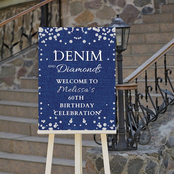 Denim and Diamonds 40th Welcome Sign - Etsy