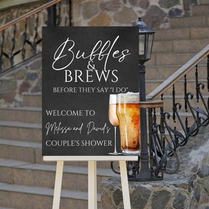 Editable Bubbles and Brews Welcome Sign, Black, Couples Shower, Bridal ...