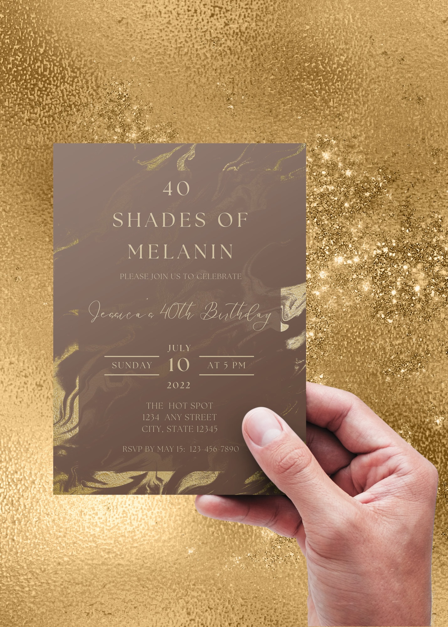 Editable Shades of Melanin Invitation Brown and Gold Marble - Etsy