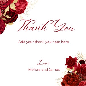 Printable Thank You Card, Red and Gold Floral Thank You Note, Editable ...