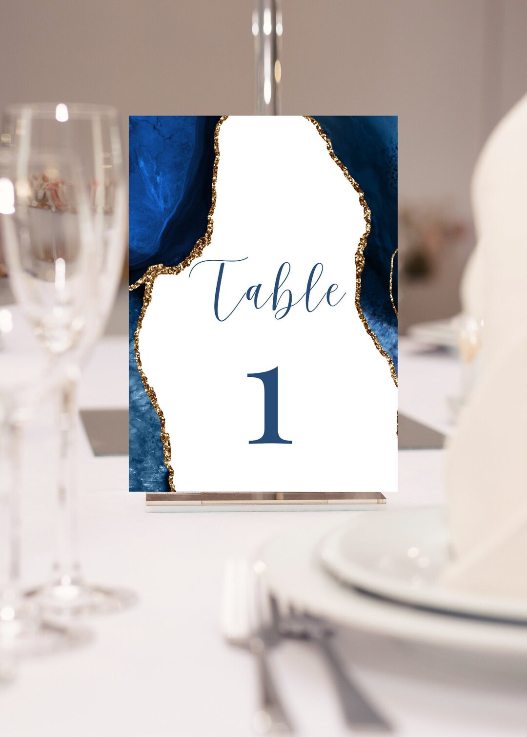 Printable Table Numbers, Blue, White and Gold Table Numbers Template ...
