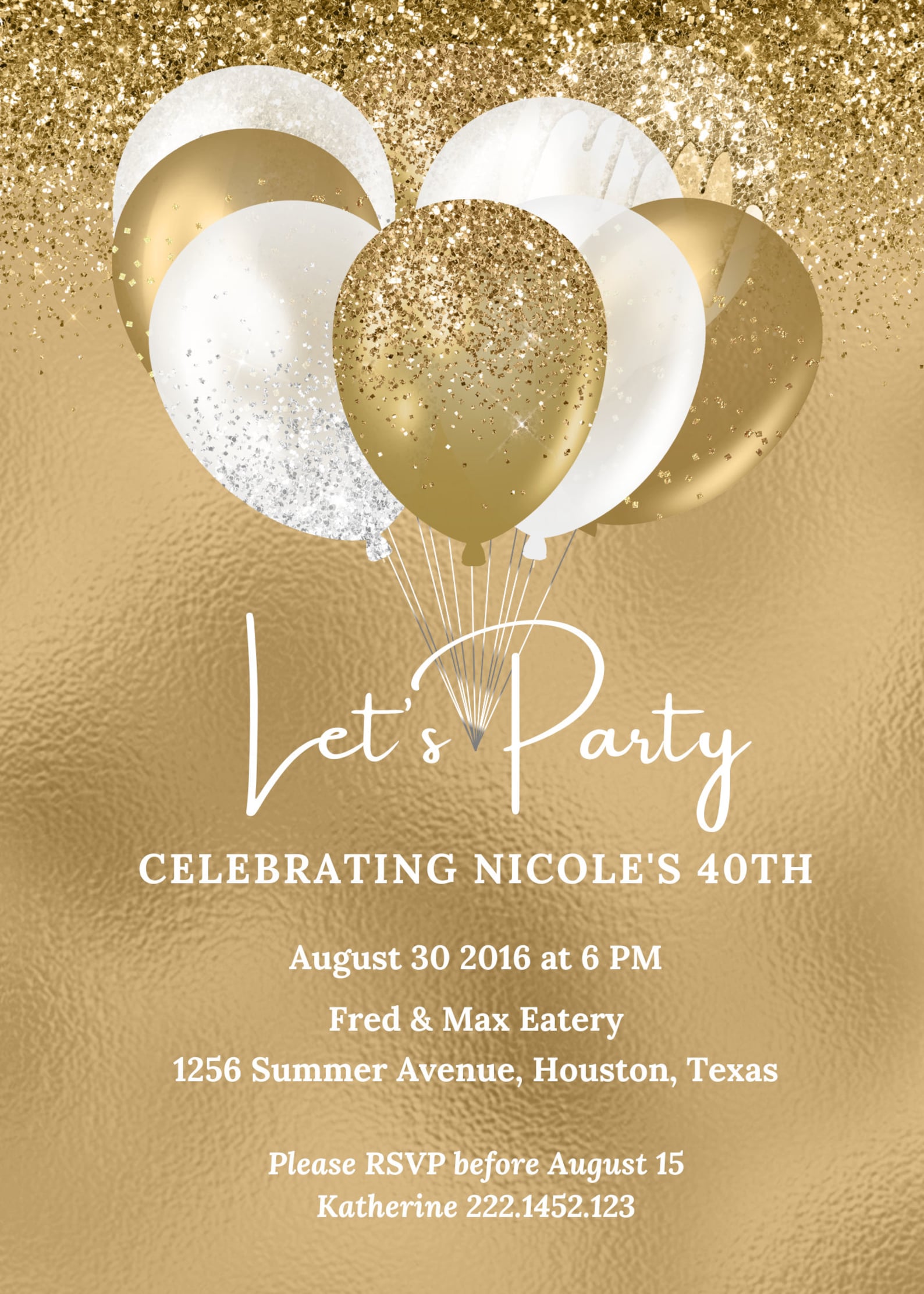Editable Gold and White Birthday Invitation Let's Party - Etsy