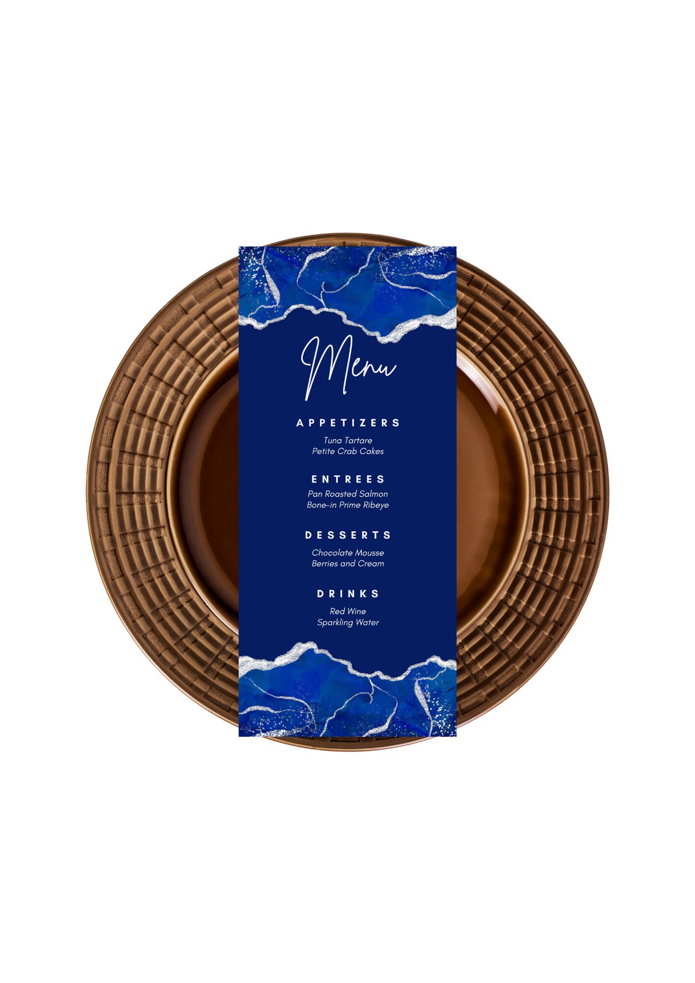 Editable Menu Card Template, Royal Blue and Silver, Birthday, Dinner ...