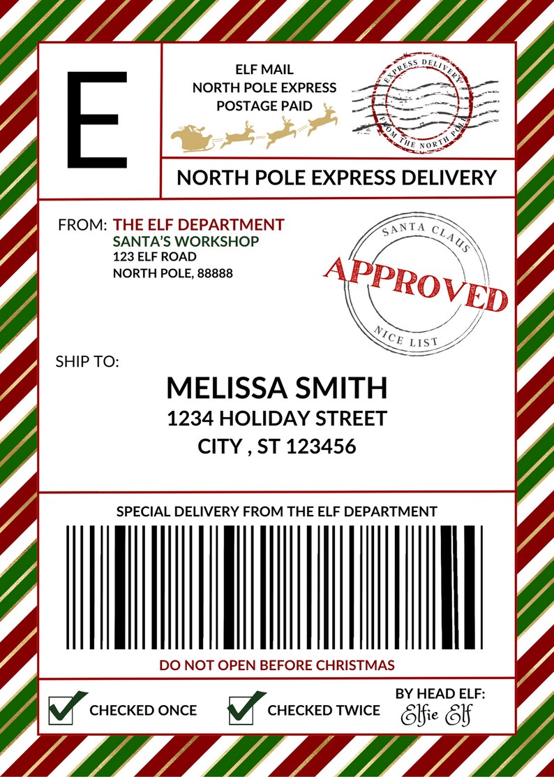 Editable Santa Shipping Label, North Pole Express Delivery, Printable ...