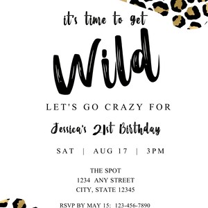 Editable Time to Get Wild Invitation, Leopard Print Birthday Invite ...
