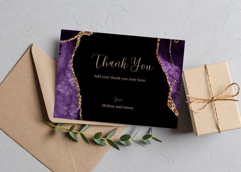 Printable Thank You Card, Editable Purple and Gold Thank You Note, Any ...